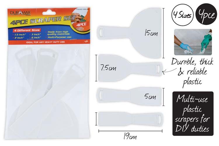 4PCE SCRAPER SET - SIZES 4/5/8/15cm W | The Famous Arthur Daley's