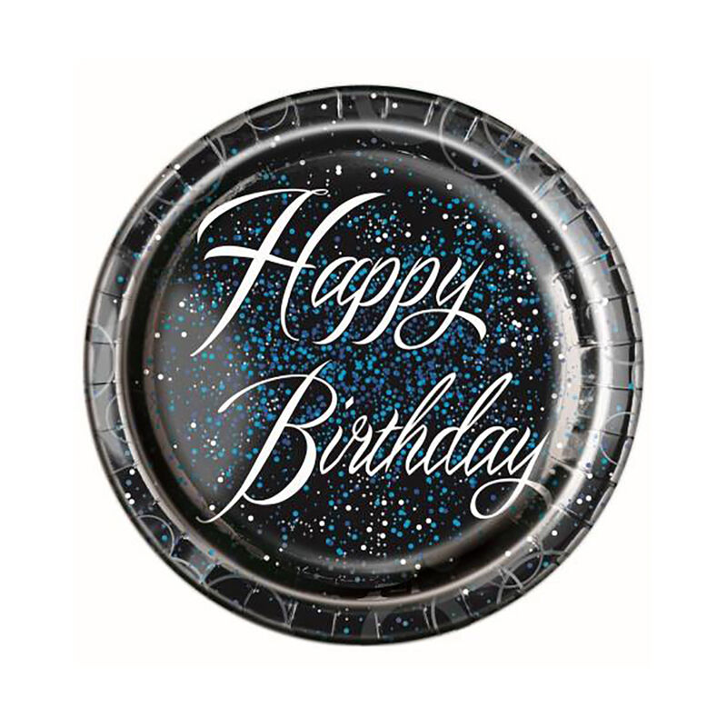GLITZ BLUE HAPPY BIRTHDAY FOIL STAMPED PAPER PLATES | The Famous Arthur ...