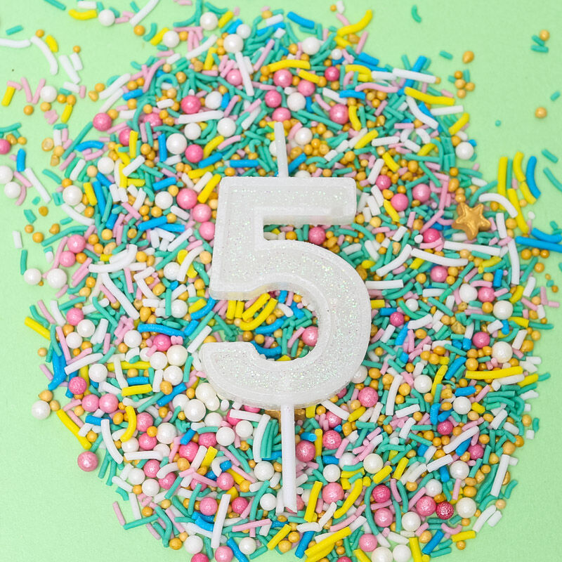 CAKE CANDLE - MINI GLITTER - NUMBER 5 - WHITE | The Famous Arthur Daley's